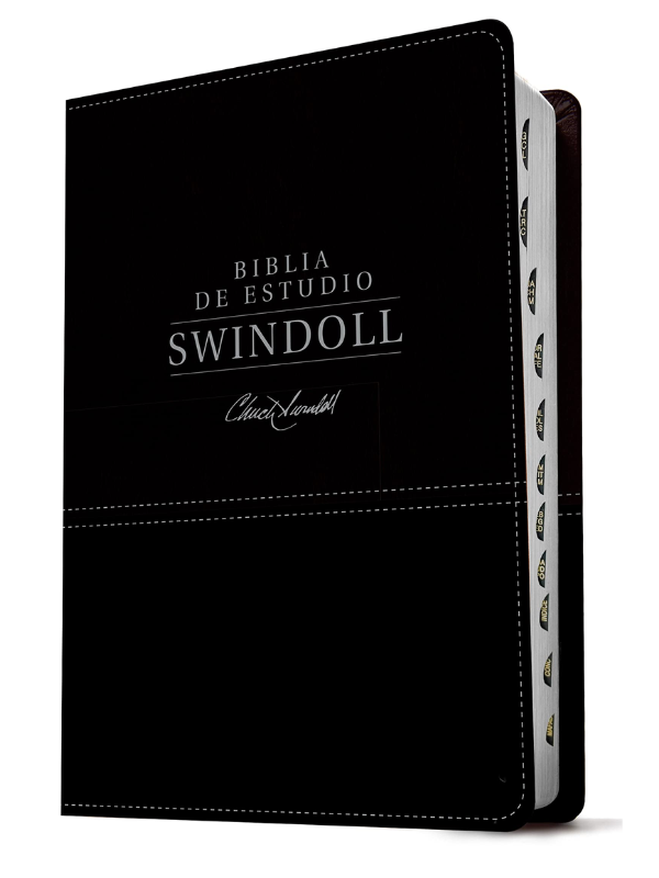 Biblia De Estudio Swindoll Ntv Negro Con Índice Símil piel