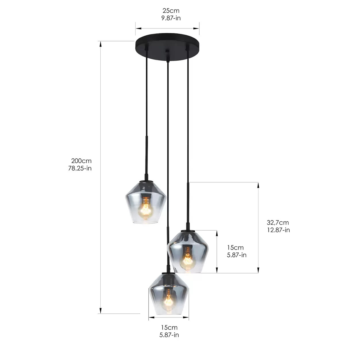 Lámpara Colgante LED Con 3 Focos Empire Lighting P8203M CST