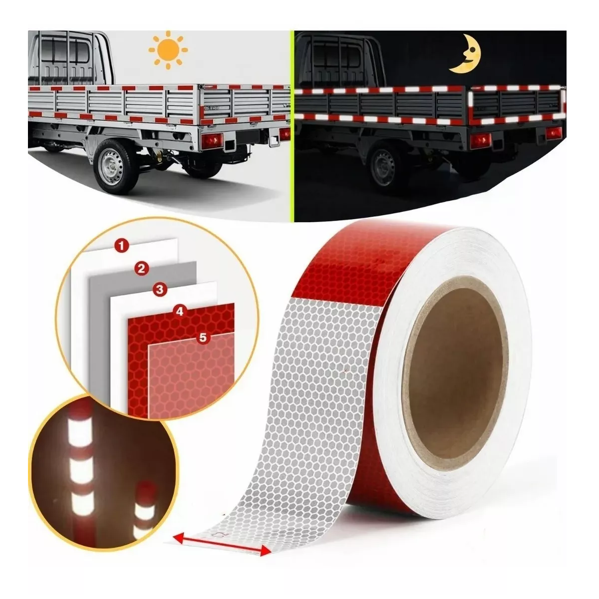 Rollo Cinta Reflejante Rojo Blanco 45m 3