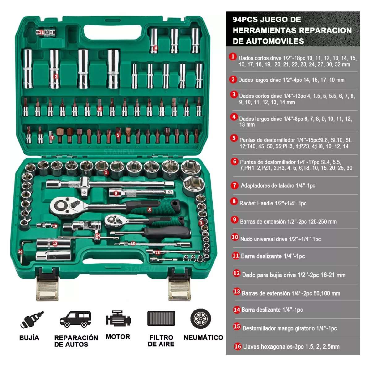 Juego De Herramientas Para Taller Mecanico 94 Pz