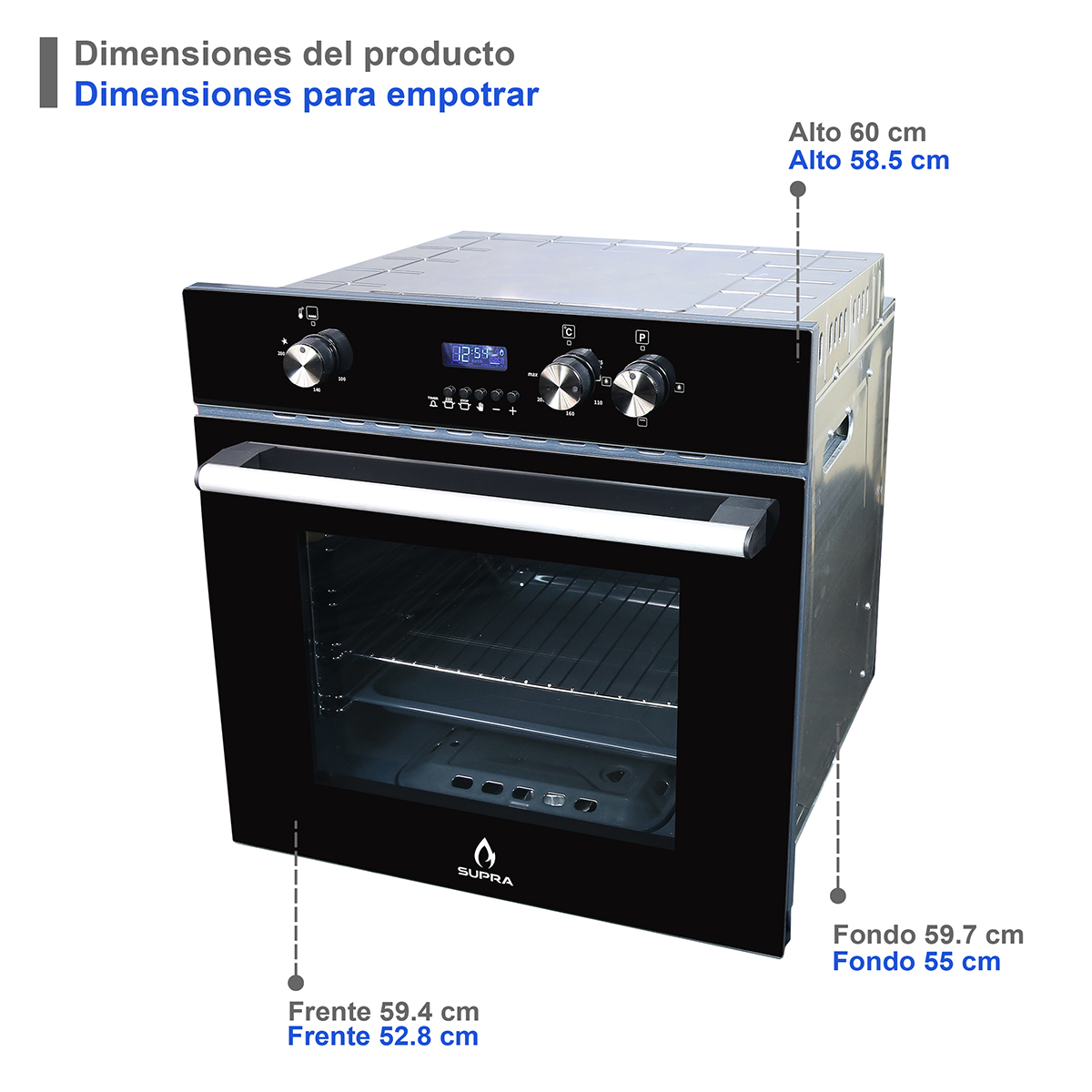 Horno Empotrable A Gas Supra DARK VORTEX De 60 Litros Cristal Templado