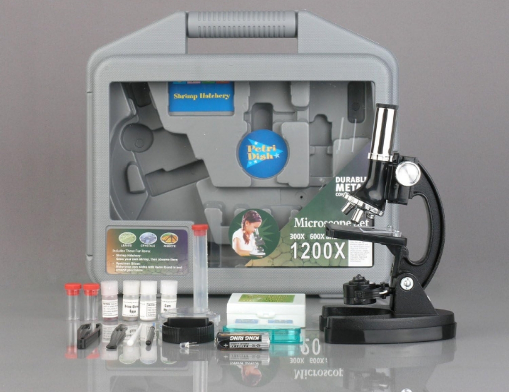 Microscopio escolar kit con estuche y accesorios 120x a 1200x