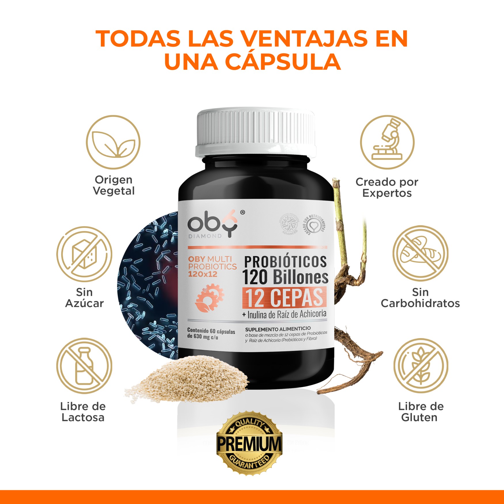 OBY MULTI Probiotics | Probioticos 120 Billones de 12 Cepas + Prebioticos - Incluye Inulina Raiz ...