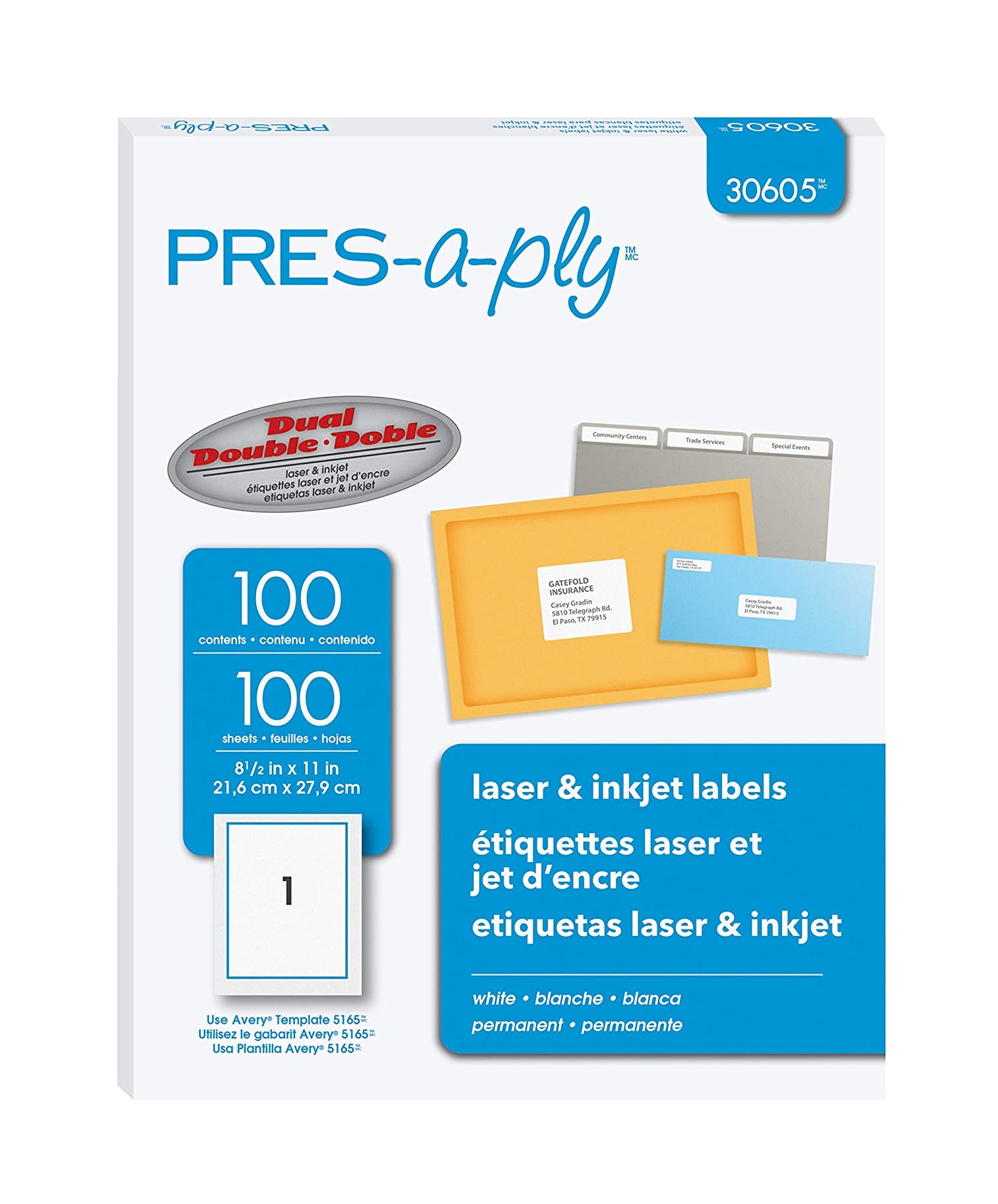 Etiqueta blanca de adhesivo permanente Pres-a-ply, paquete con 100 ...