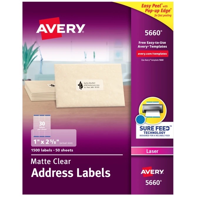 Etiquetas Traslucidas para impresora Láser De 2,5cm X 6,7cm Avery 5660 ...