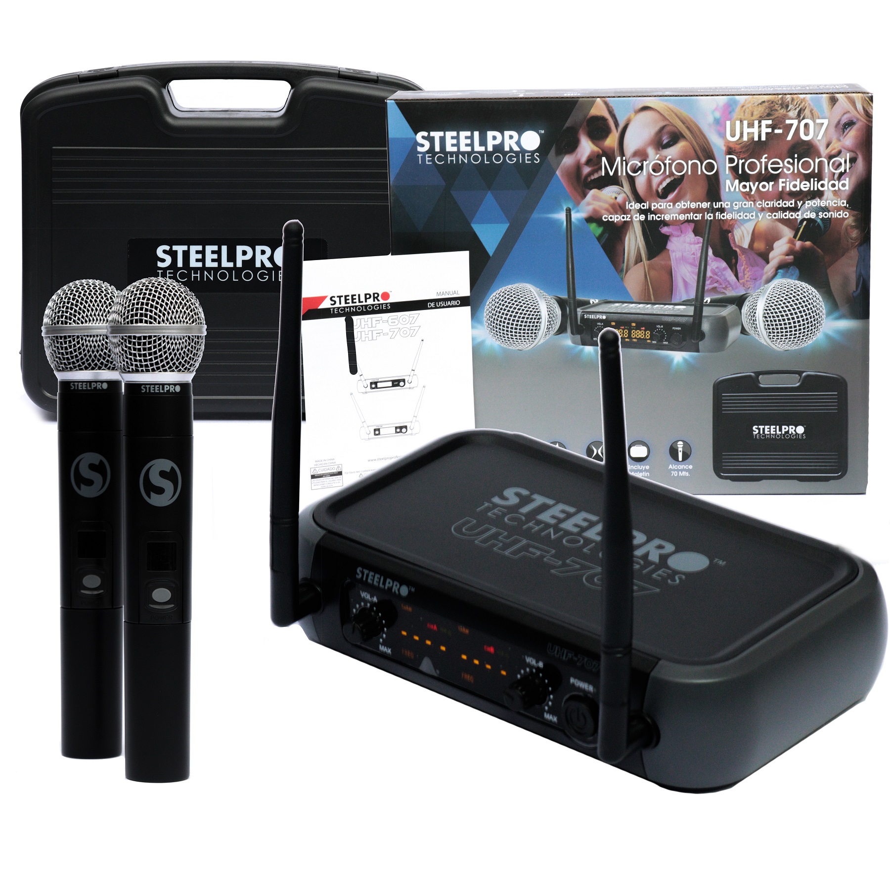 Micrófonos Profesionales Inalambrico Uhf-707 Alcance SteelPro