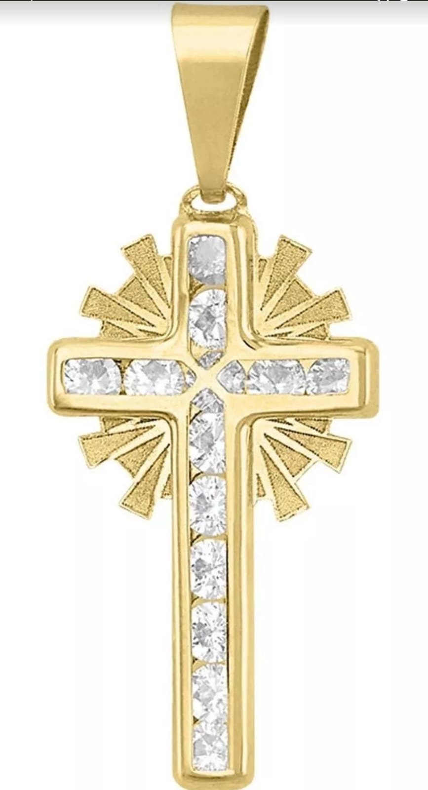Dije Mini Cruz Sol Con Zirconias En Oro De 10 K + Obsequio