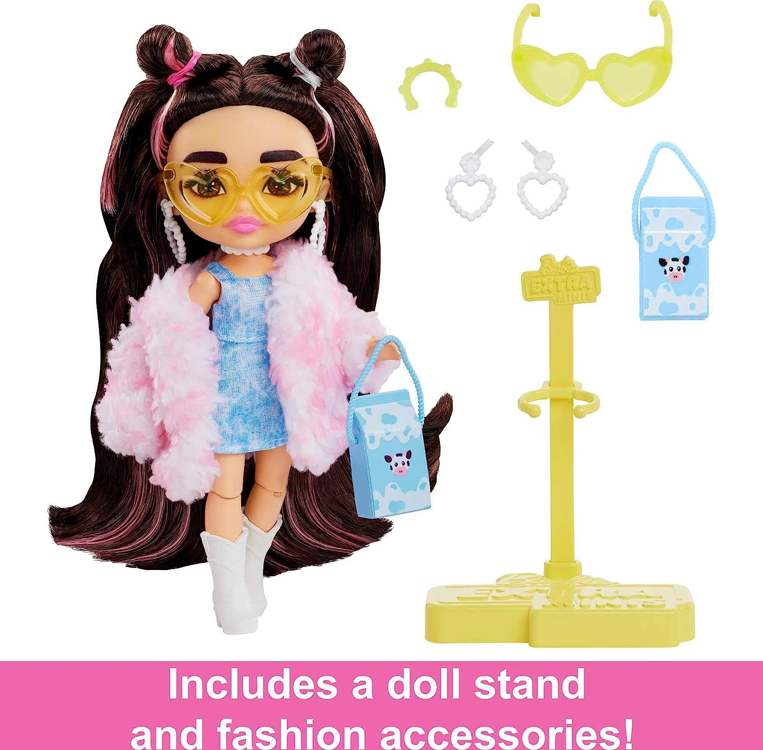 Barbie Extra Minis Muñeca Chamarra Peluda de Vaca