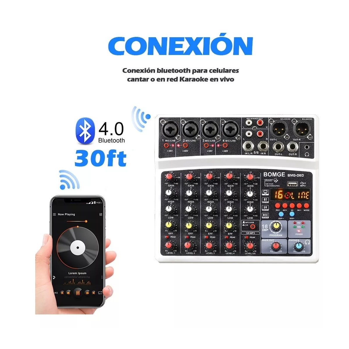 Mezclador Bluetooth Usb Dsp (6 Canales) Blanco