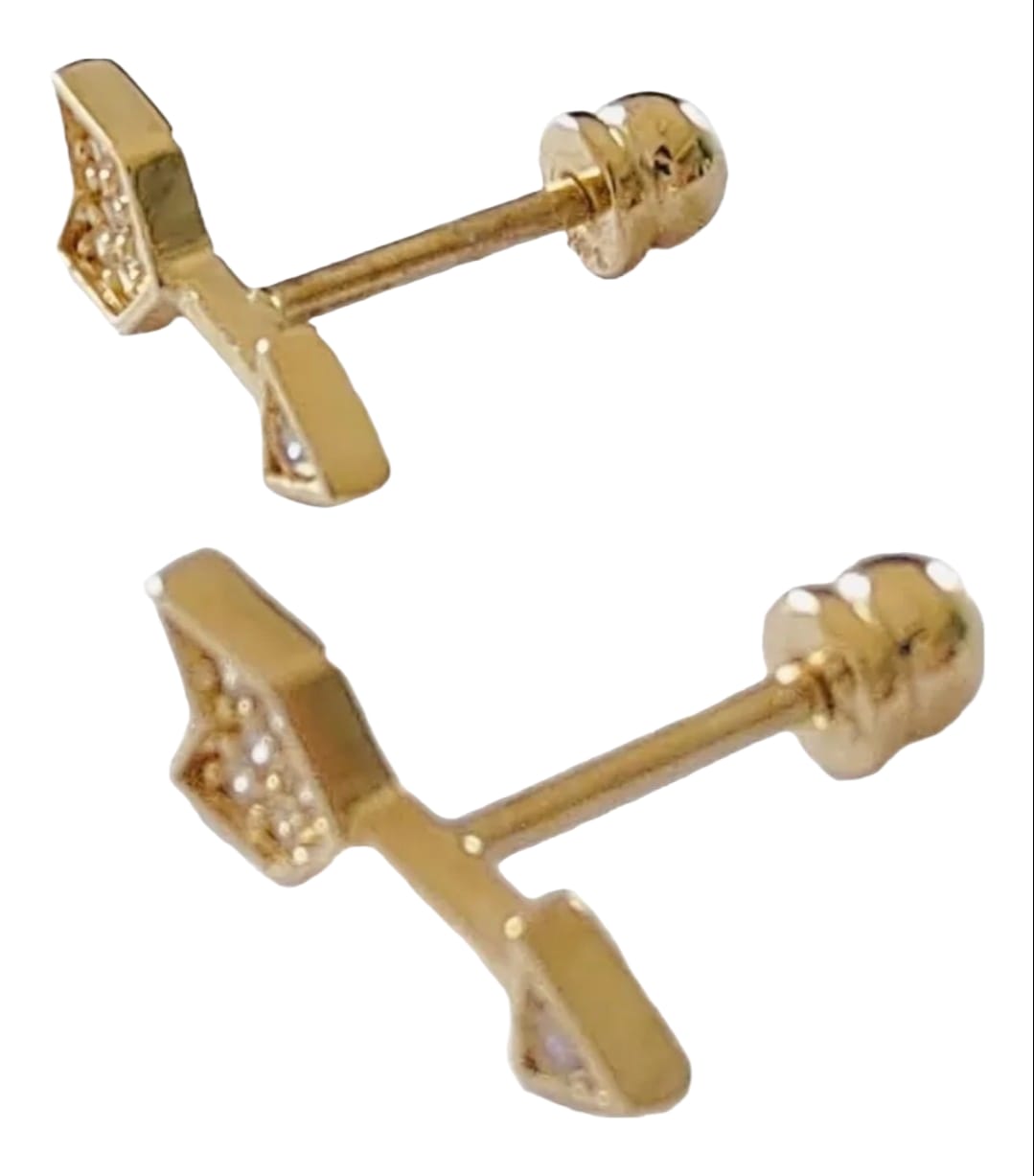 Broquel Flechas Con Zirconia Oro 14k + Obsequio