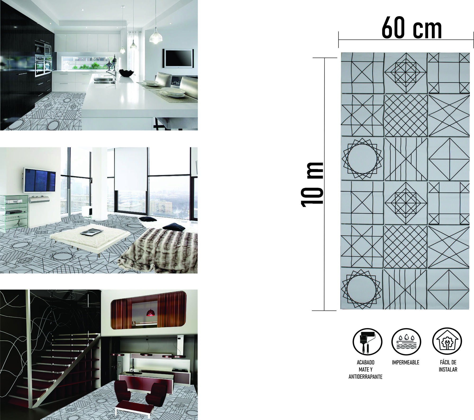 Tapiz Piso Adherible Geometric 10m X 60cm Pv16 6m2