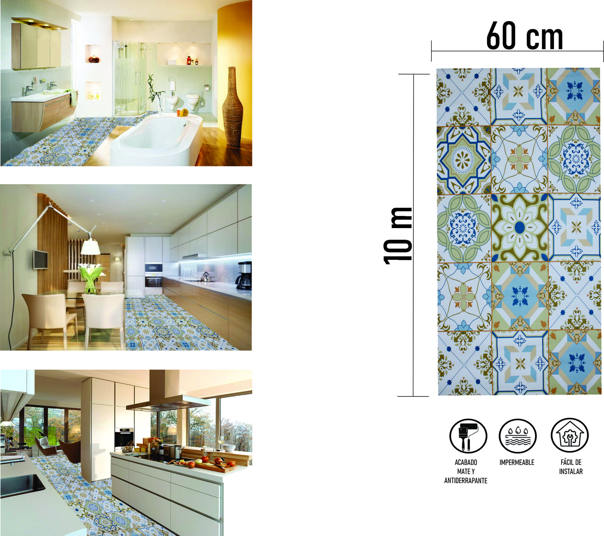 Tapiz Piso Adherible Talavera Amarilla 10m X 60cm Pv17 6m2