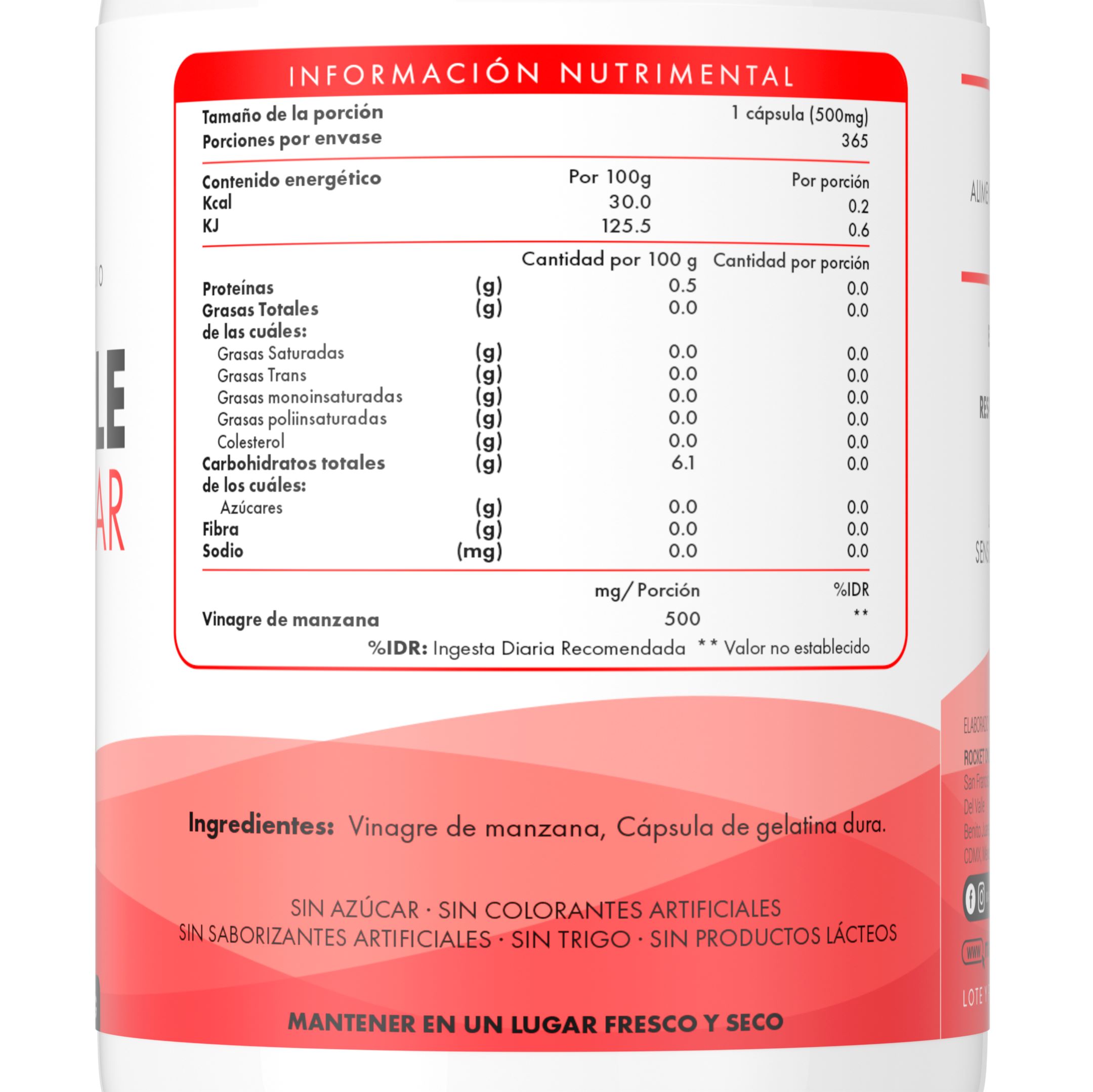 Vitaminas Mantra Nutrition de Vinagre de Manzana 365 Cápsulas