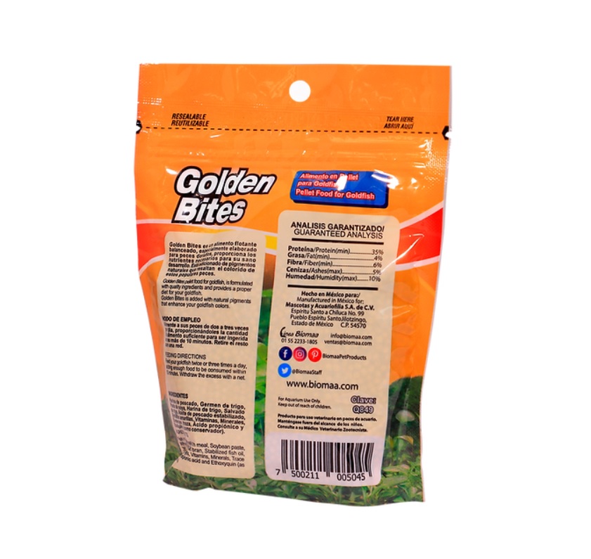 Golden Bites Alimento en pellet para Gold Fish en Bolsa de 100g - Biomaa