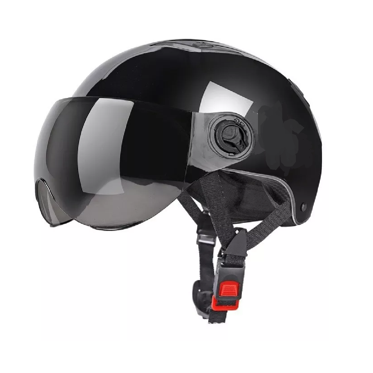 Set Casco Abierto Abatible Motociclista Uso Rudo Gafas Humo Negro