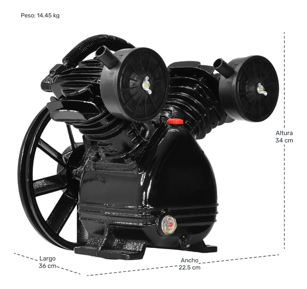 Cabezal Para Compresor 3hp 2 Cilindros En W 115 Psi 1050 Rpm