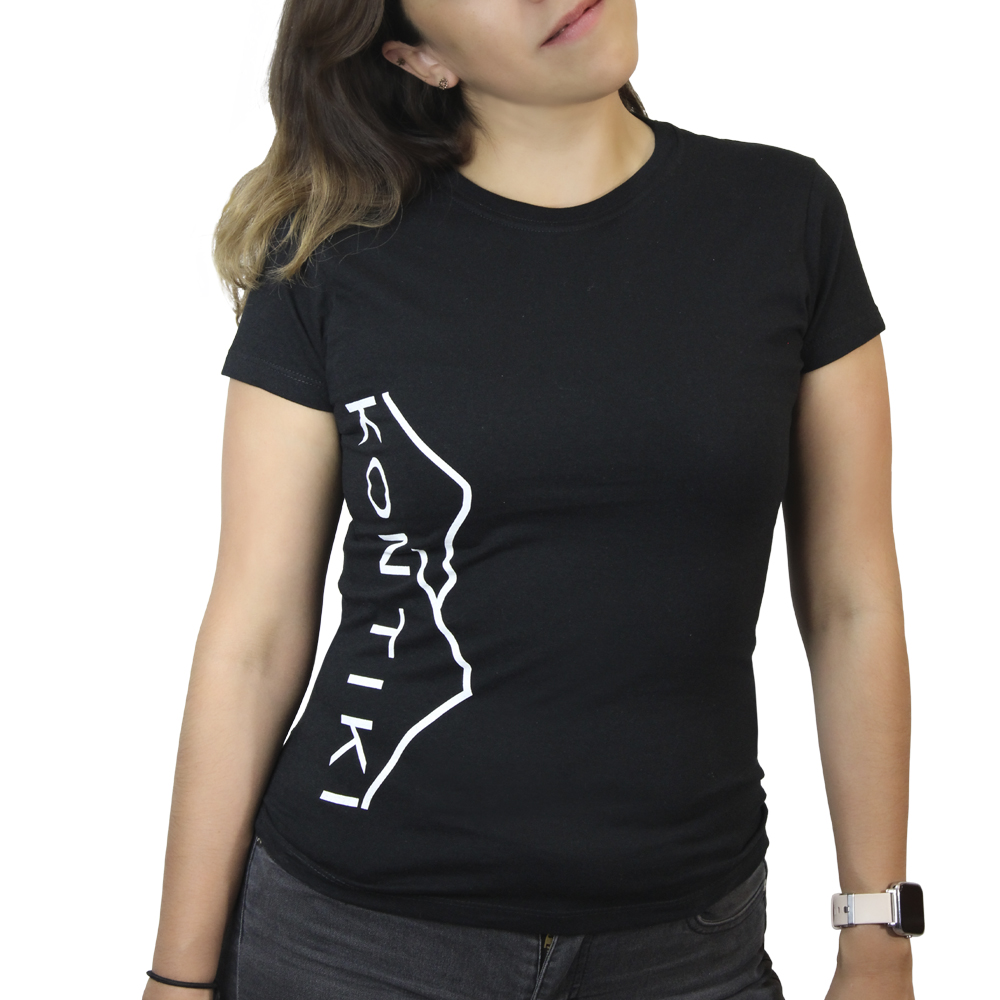 Playera Negra KON TIKI para Mujer, Aventura y Ciudad Manga Corta Lateral-BK
