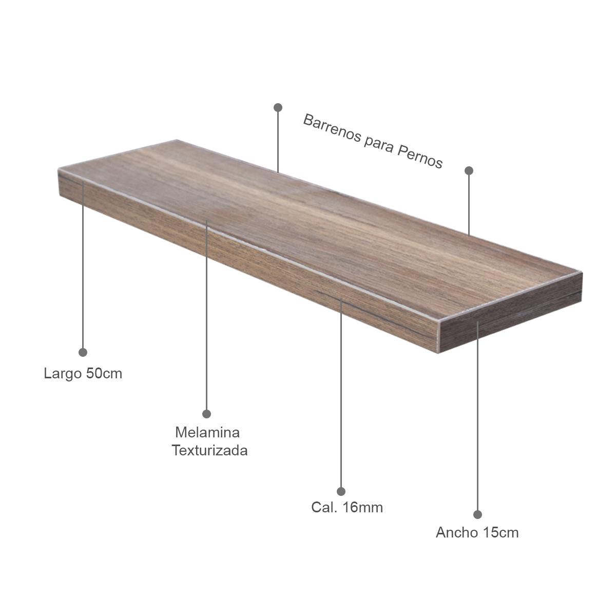 Set 3 Repisas Flotantes Hogare de Melamina Modernas 50 X 15 Color Parota