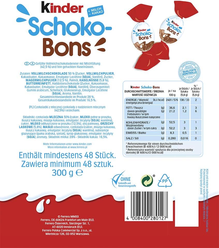 Kinder eggs chocolate Schoko Bons Jumbo Bolsa de 300 g