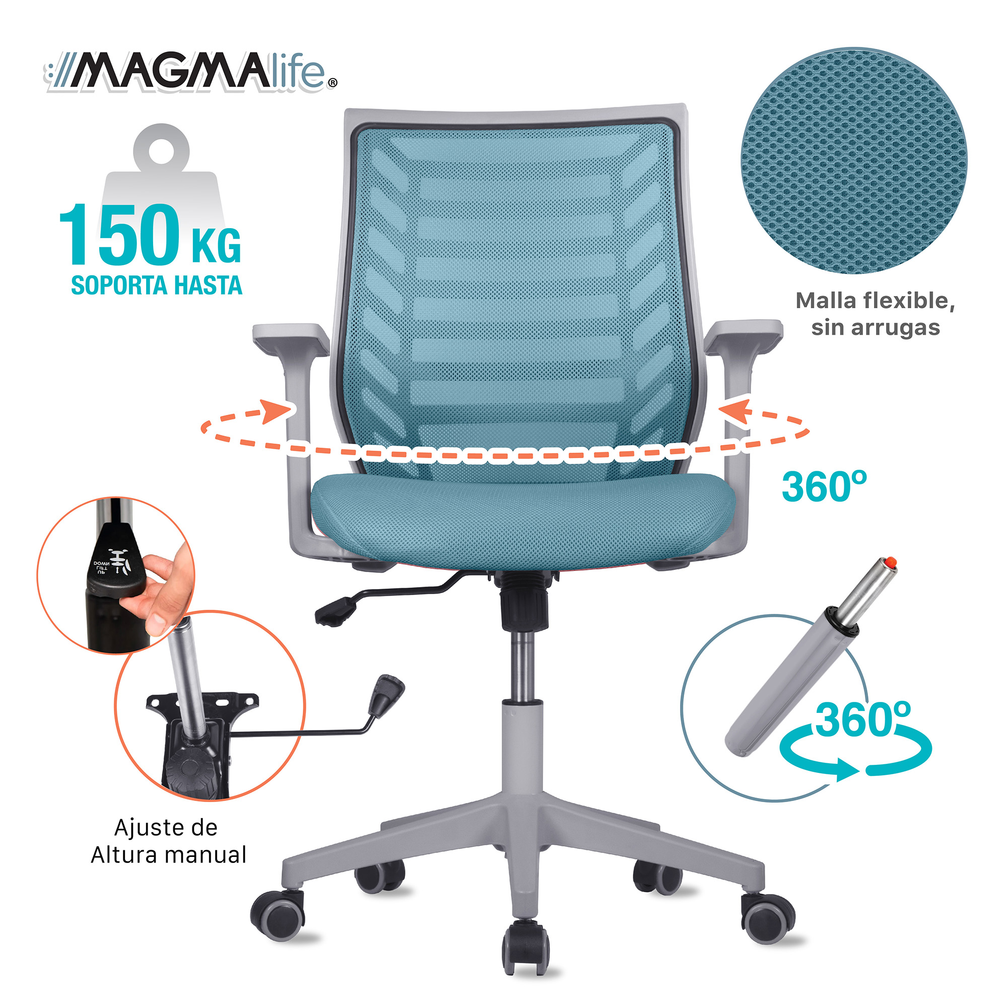Silla de Escritorio Premium Modelo Estelar Magma Life (Azul Cerúleo)