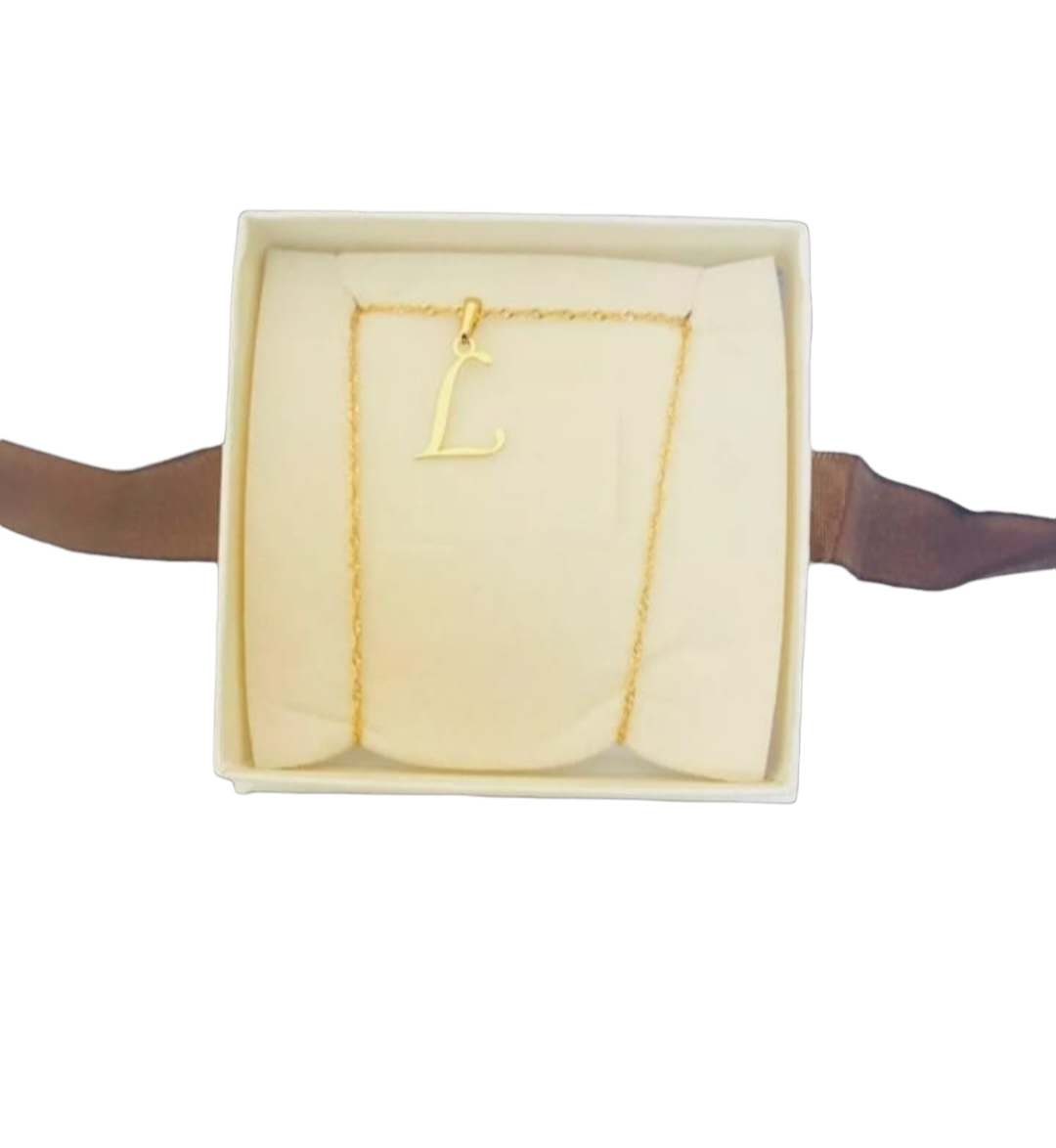 Juego Inicial Letra L + Cadena 50 Cm Oro 14 K + Obsequio