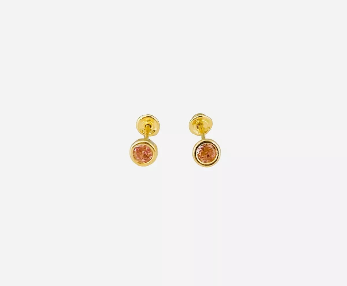 Broqueles Con Zirconia Rosa En 14 Kilates + Obsequio