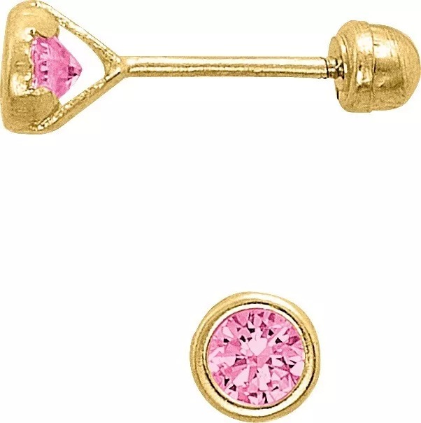 Broqueles Con Zirconia Rosa En 14 Kilates + Obsequio