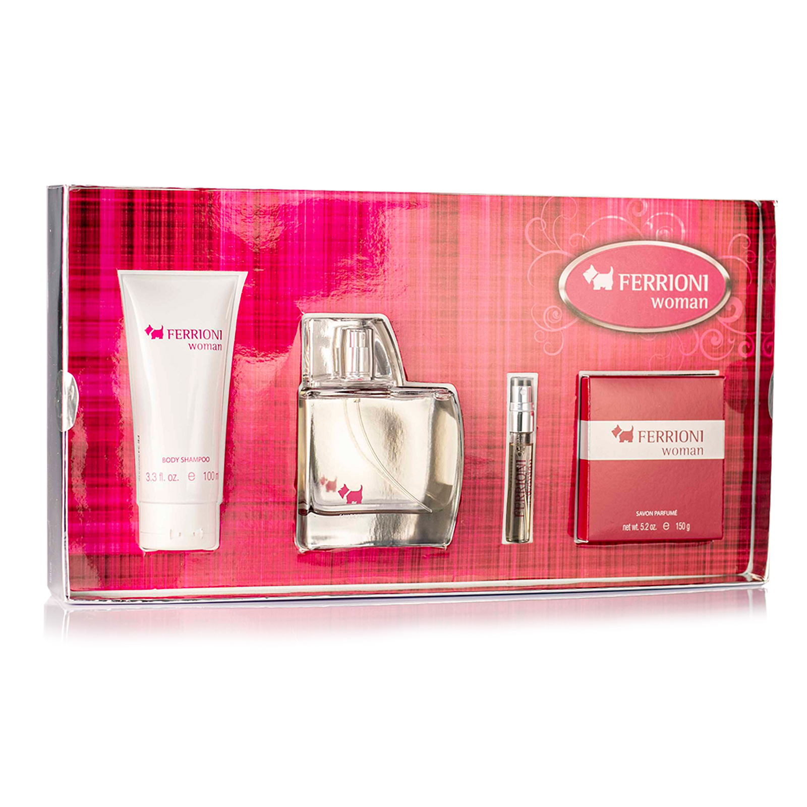 SET FERRIONI WOMAN EDP 100ML + SHAMPOO 100 ML + PERFUMERO 6 ML + JABÓN ...