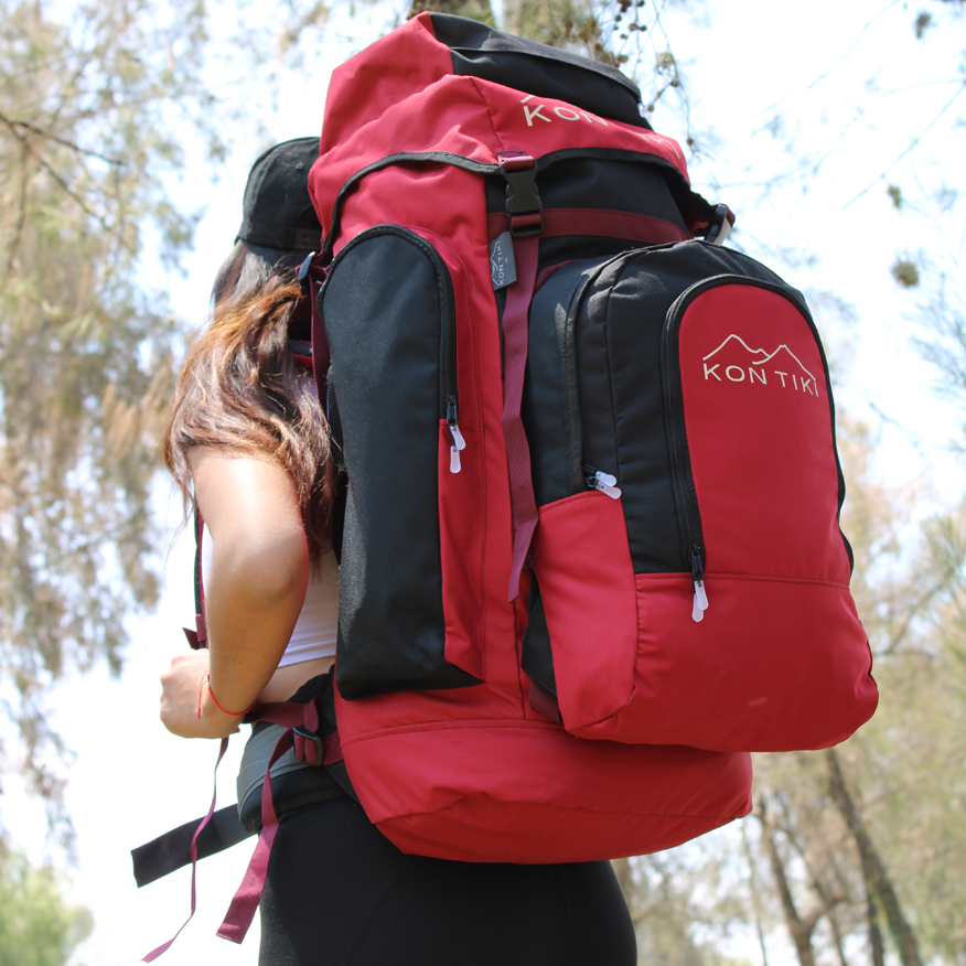 Mochila 2 en 1 Rojo para Viaje y Campismo 62l + Backpack 10l Kon Tiki ...
