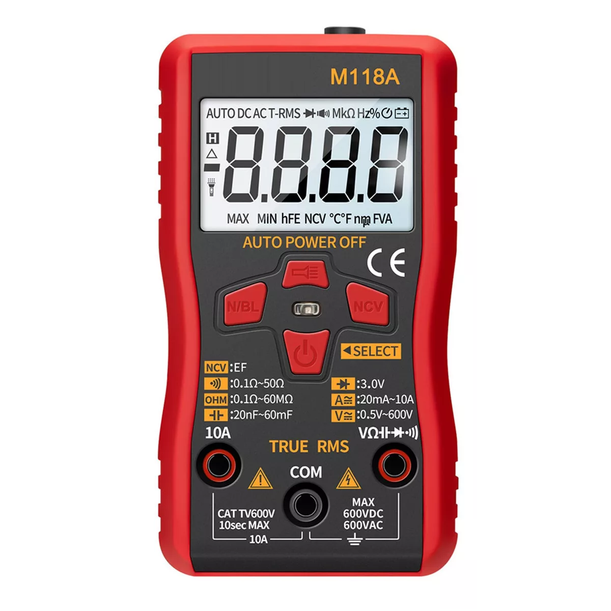 Multímetro Digital De Rango Automático M118a Rojo