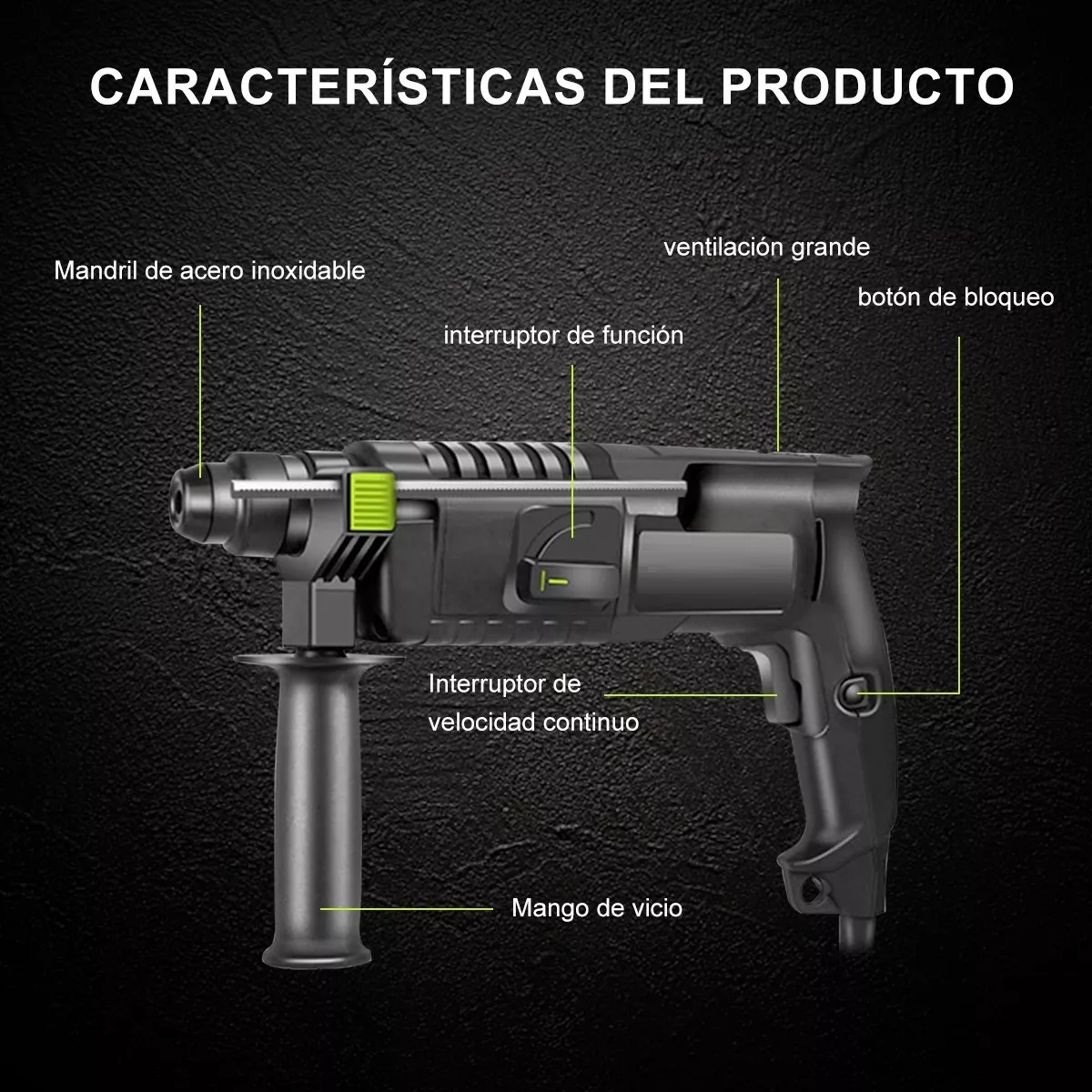 Taladro Rotomartillo Electrico Perforador Con Accesorios