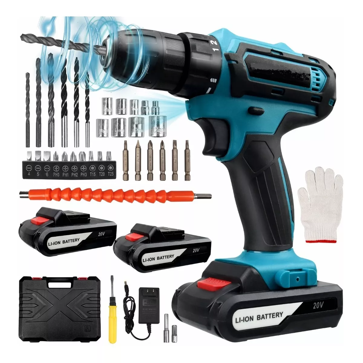 Kit Taladro Percutor Eléctrico Atornillador Inalámbrico 3en1