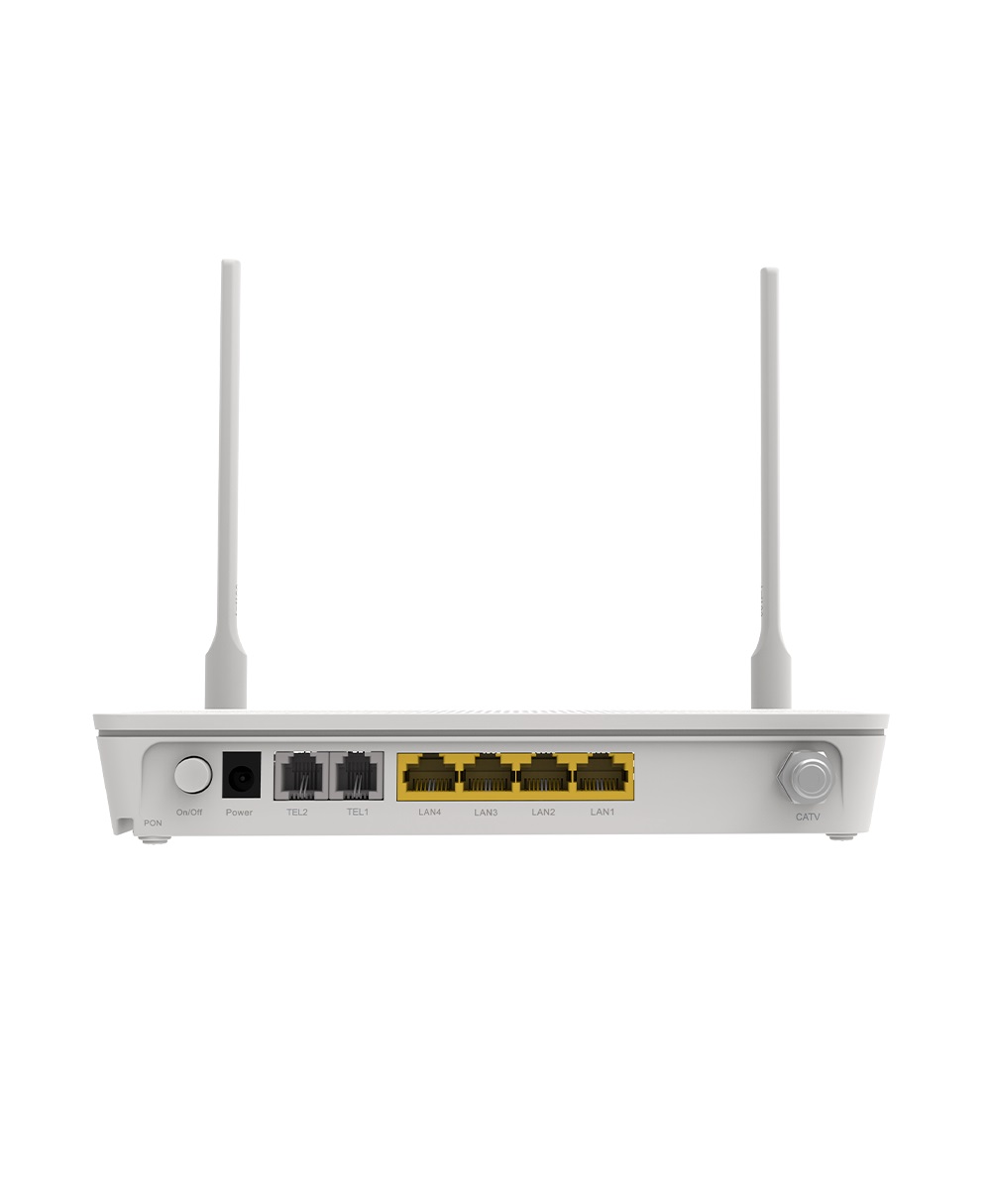ONT GPON WiFi 2.4GHz 4 puertos GE + 1 puerto CATV + 2 POTS