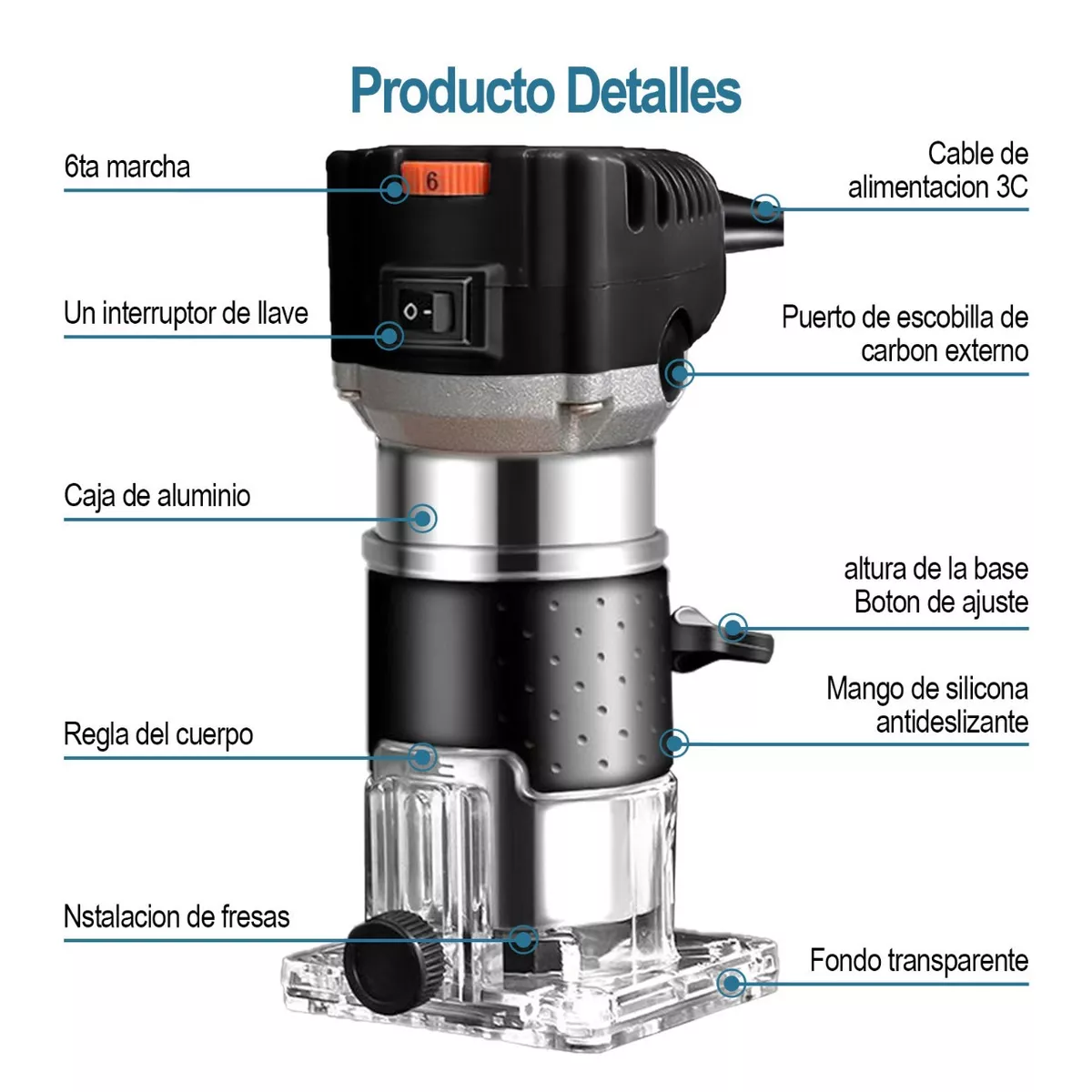 Router Madera Recortadora Rebajadora 6 Velocidades Variables