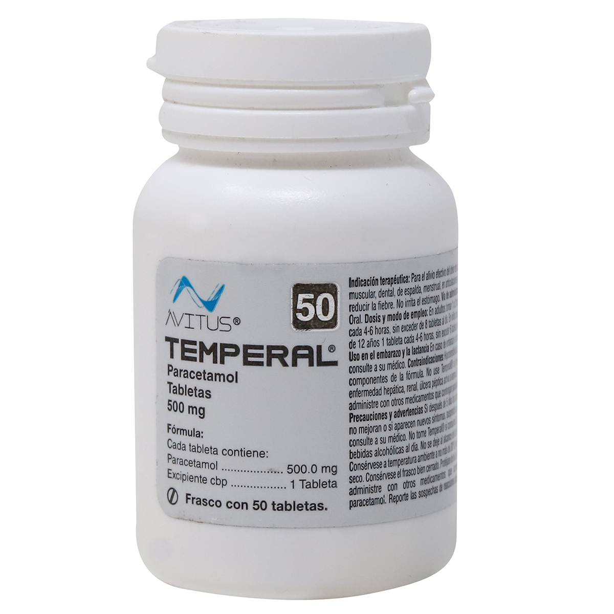 TEMPERAL, PARACETAMOL, 50 TABLETAS DE 500 MG