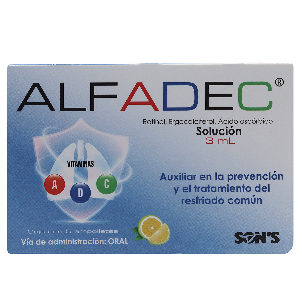 ALFADEC 5 AMPTAS 3ML RETINOL, ERGOCALCIFEROL,ACIDO ASCORBICO