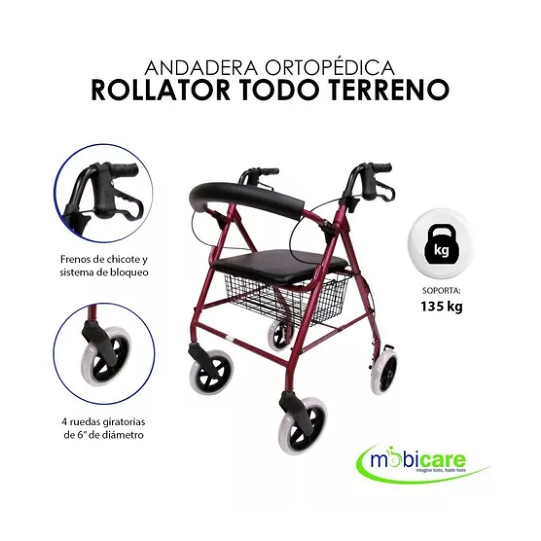 Andadera Ortopedica Asiento Silla Todo Terreno Adulto Mayor