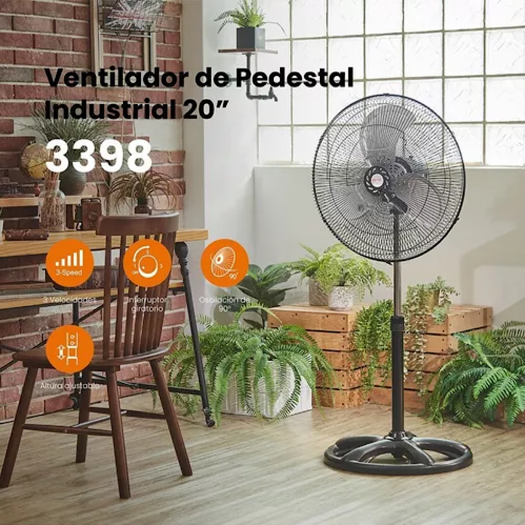 Ventilador Pedestal Mytek Modelo 3398 20 Pulgadas Metal Negro