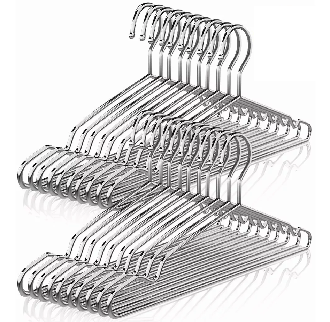 20 Perchas Resistente De Acero Inoxidable Sólida 42 Cm plata