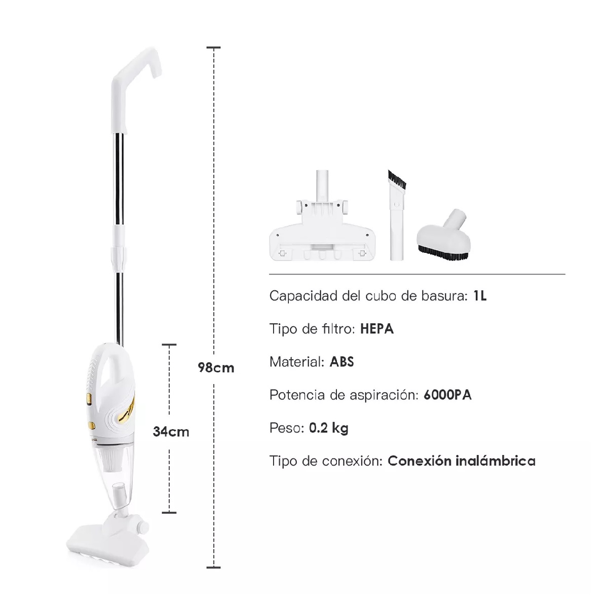Aspiradora De Mano Para Auto Hogar Portátil Dos En Uno Blanco