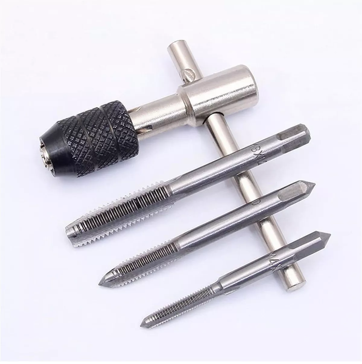 5 Machuelos Con Maneral Brocas Para Rosca Roscador M3 - M8 Plata