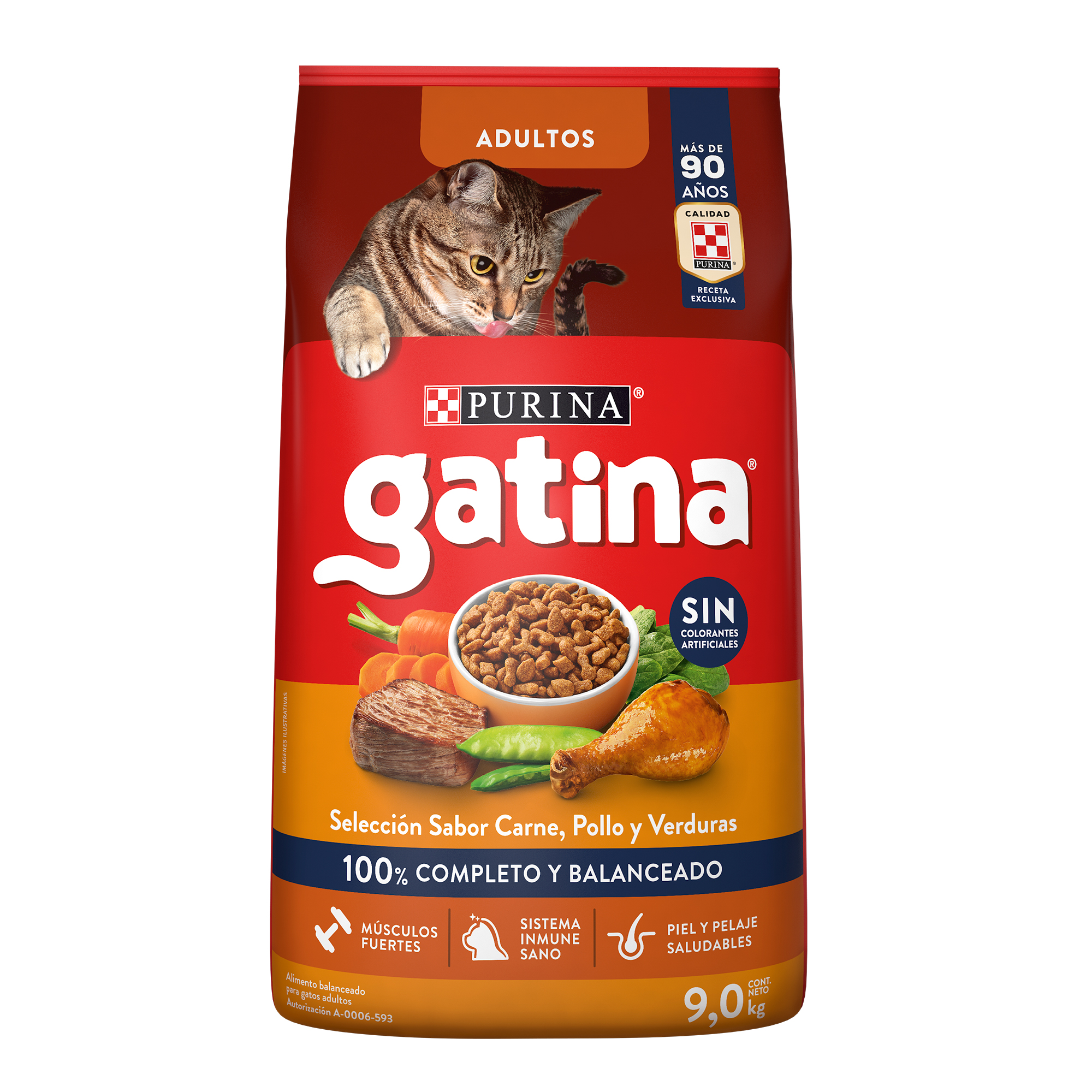Alimento para Gato Purina Gatina Adultos Carne, Pollo y Verduras 9kg