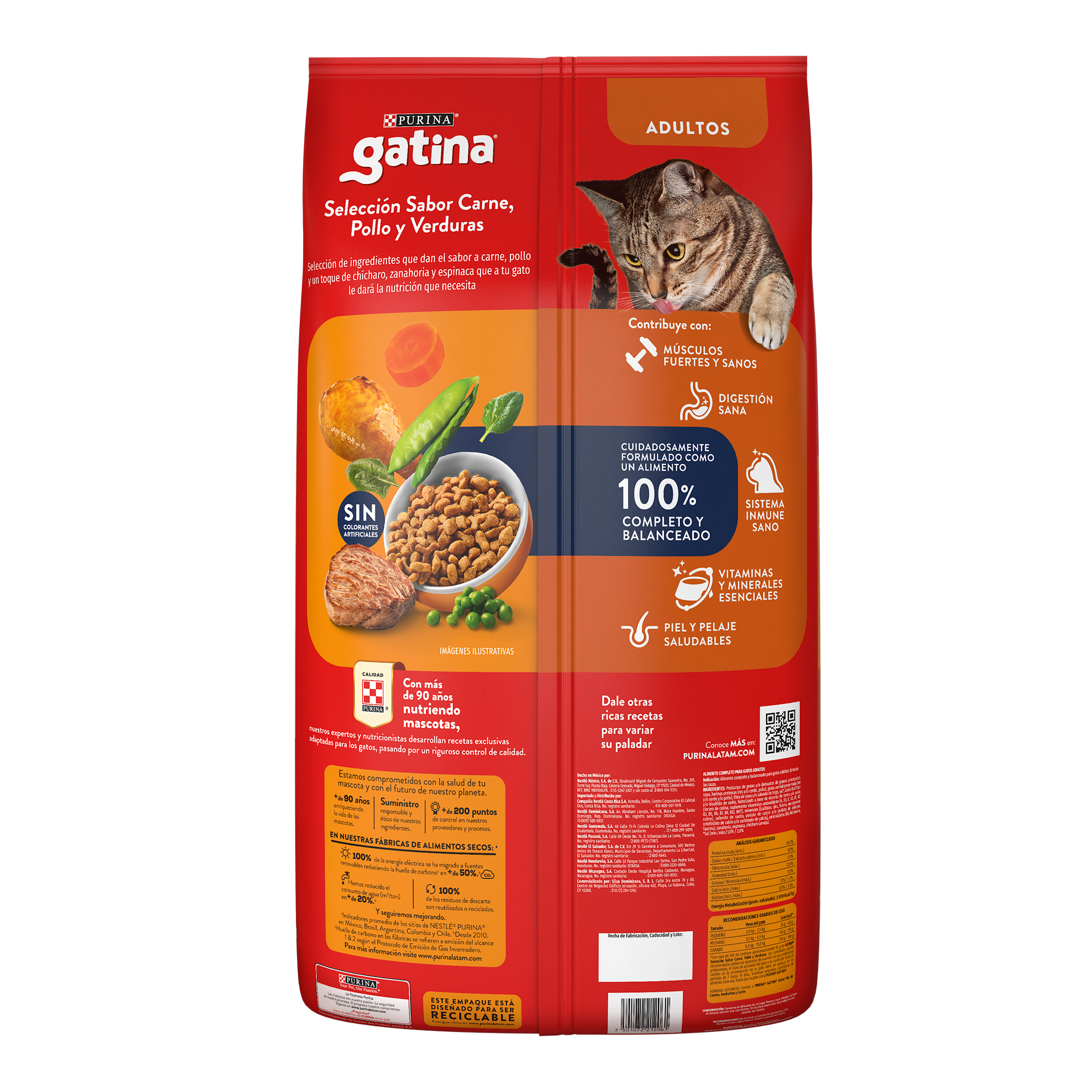 Alimento para Gato Purina Gatina Adultos Carne, Pollo y Verduras 9kg