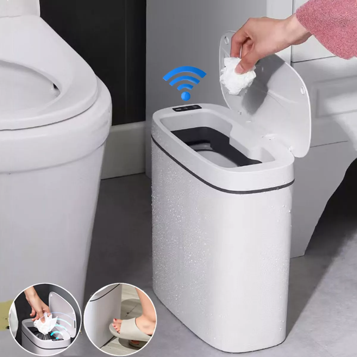 Bote De Basura Con Sensor De Movimiento Inteligente blanco 14l