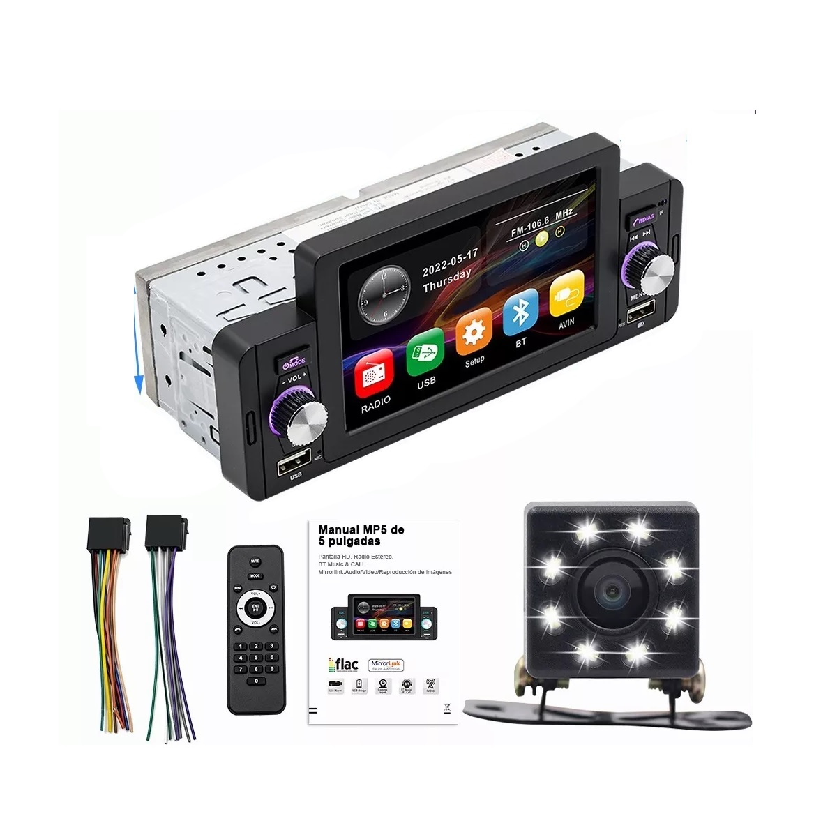 Autoestereo Mp5 Reproductor 5 Inch Bluetooth Y 8led Camara