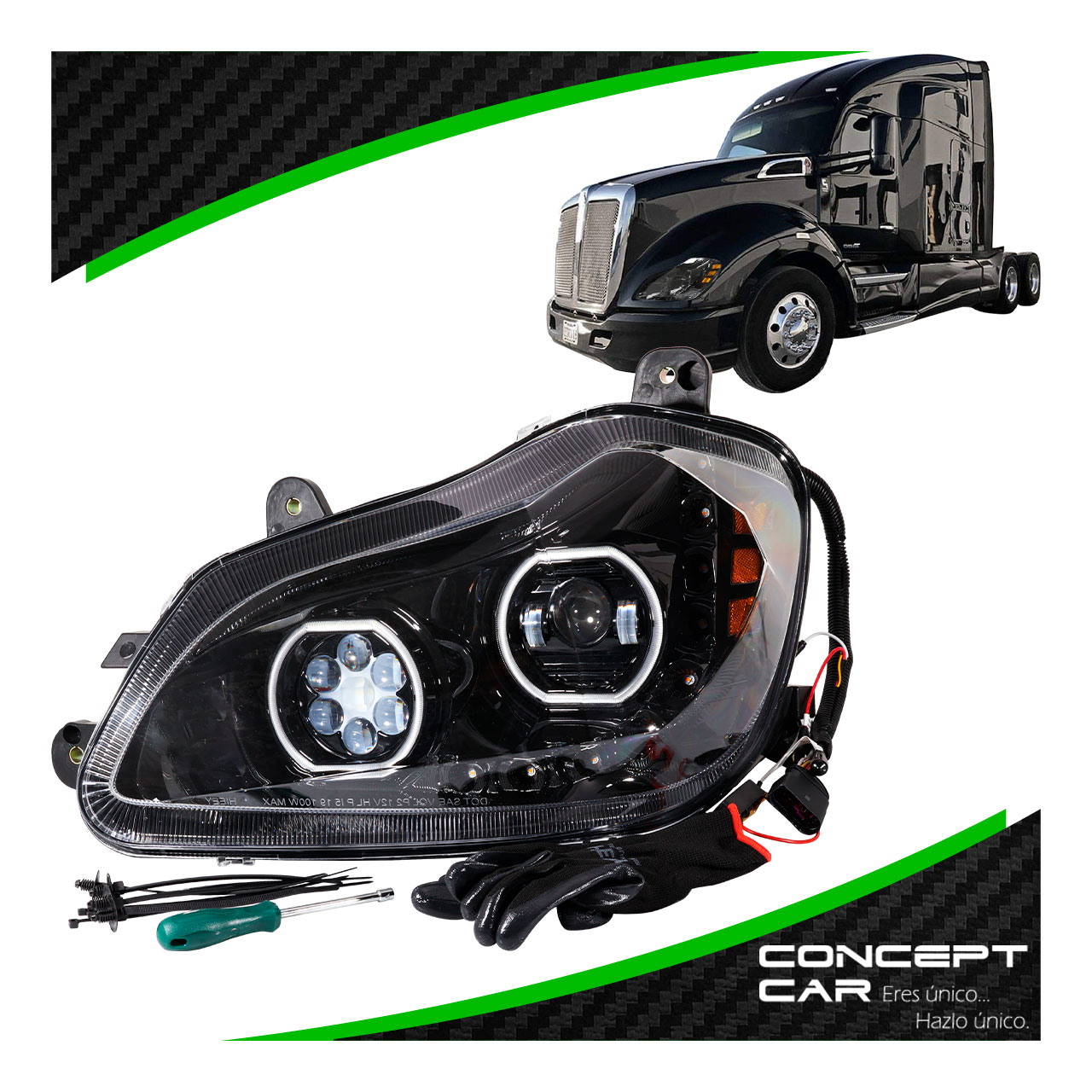 Faro Undad Principal Kenworth T680 Negro Proyector Led