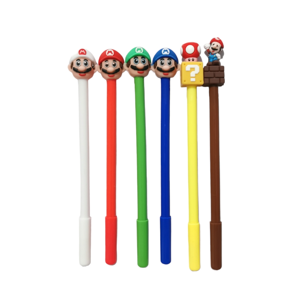 Set de 12 plumas de super Mario Bros Kawai Tinta Negra de gel