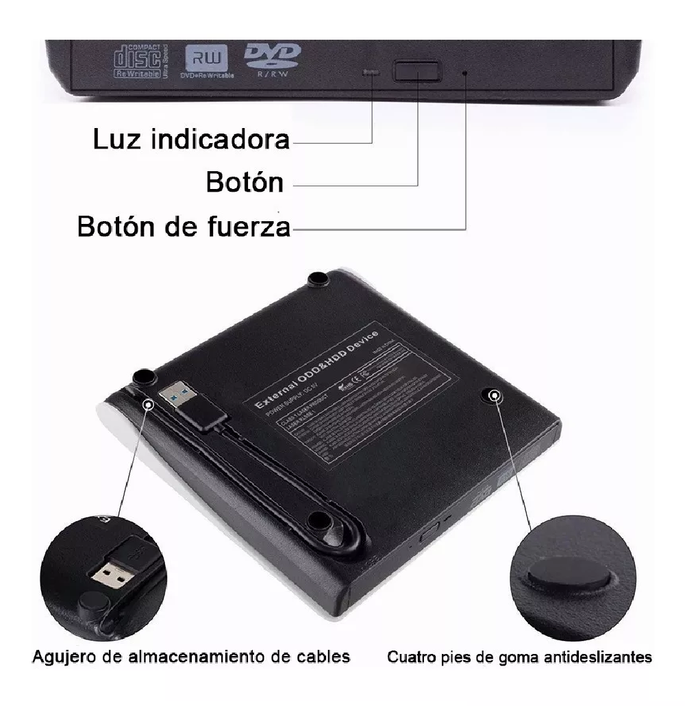 Lectora Y Grabadora De Cd, Externa, Con Usb 3.0,