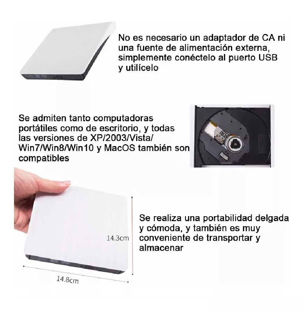 Lectora Y Grabadora De Cd, Externa, Con Usb 3.0,