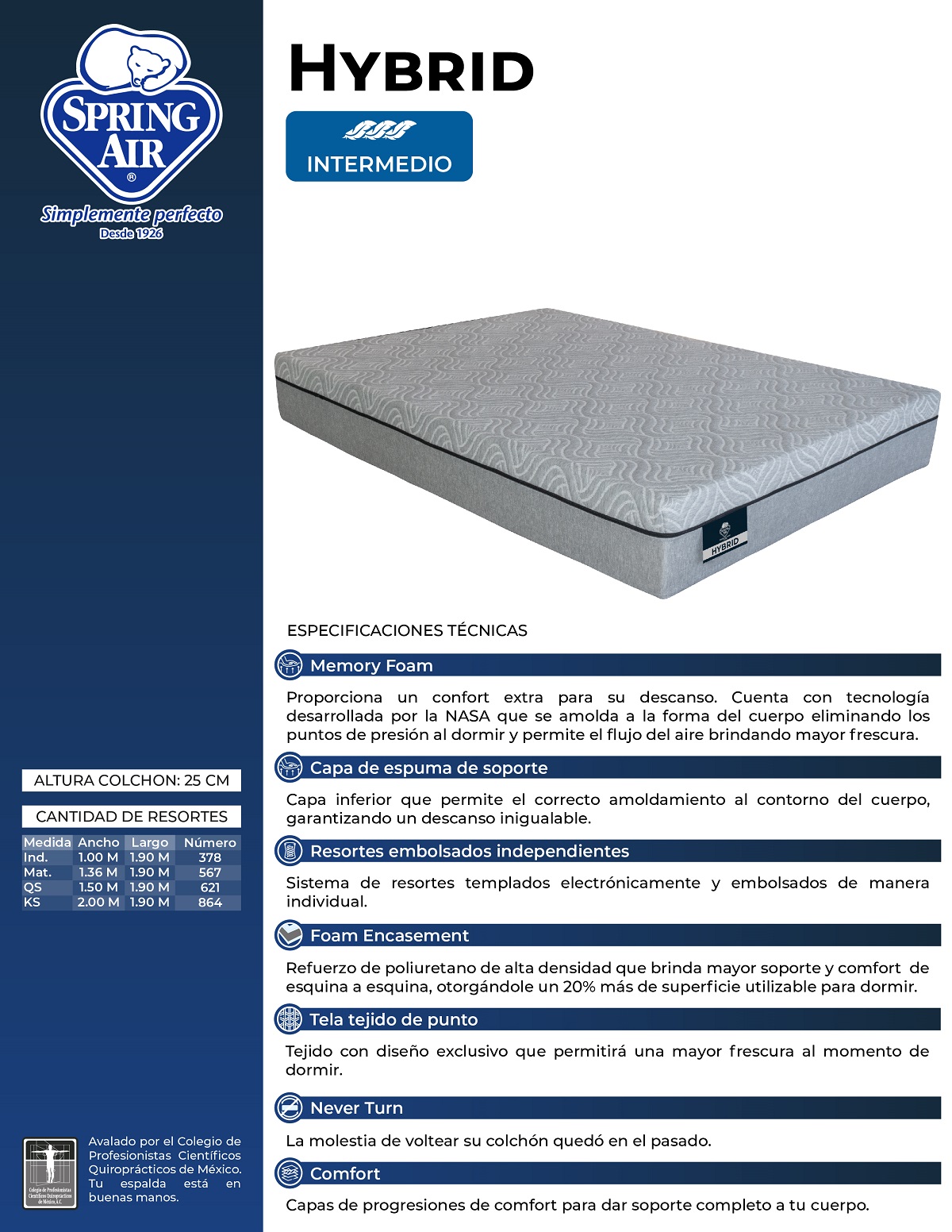 Colchón en Caja Dreams in a Box Spring Air Hybrid Individual